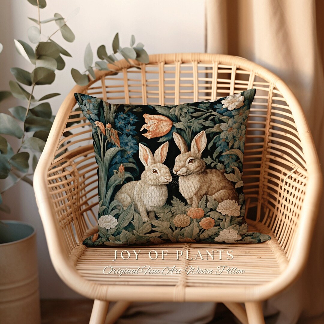Rabbit Pillow Woven Cottagecore Botanical William Morris Inspired ...