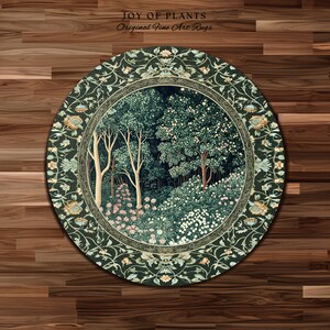Medieval Forest Botanical Floor Rug | Woodland Botanical Emerald Green ...