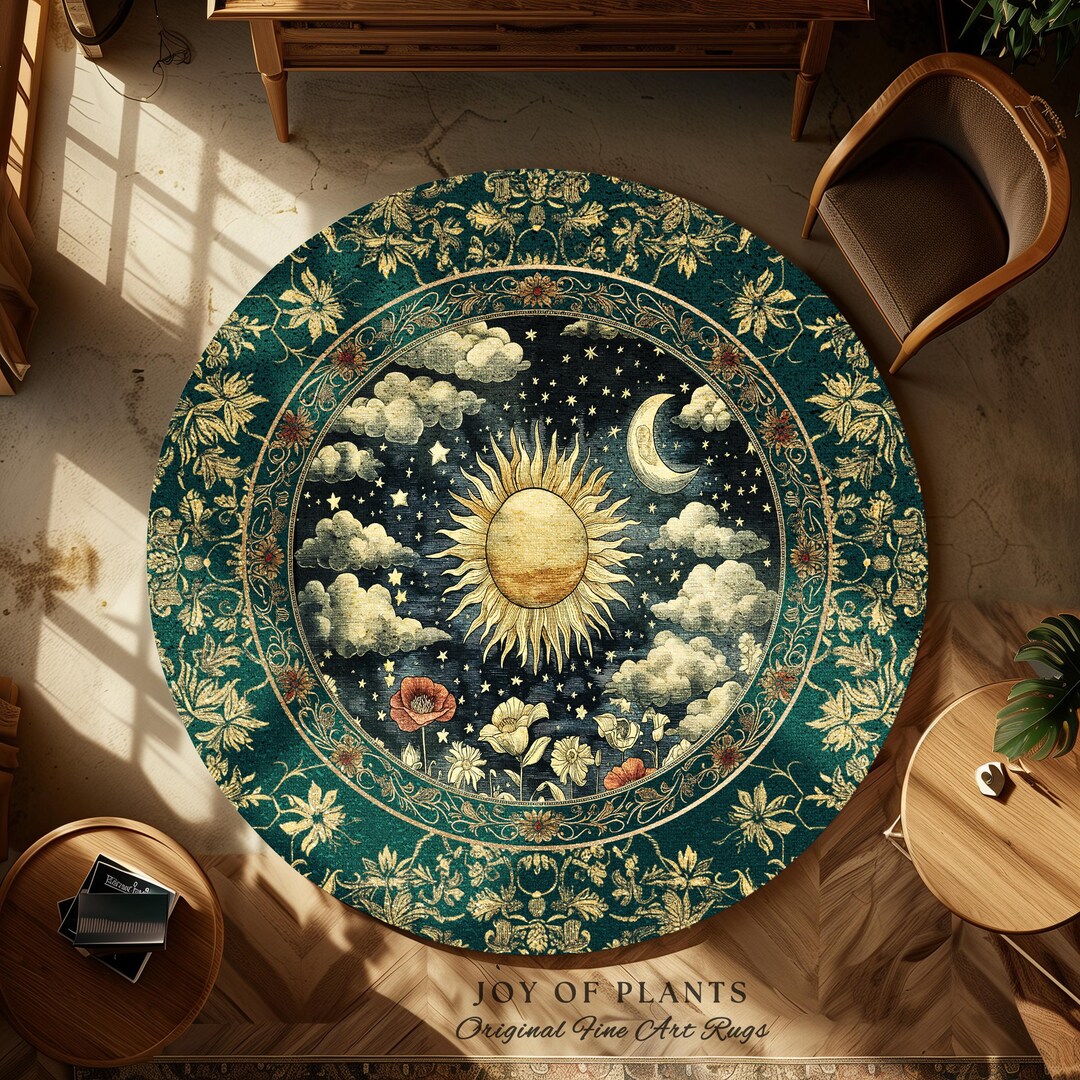 Dreamy Aesthetic Maximalist Accent Rug | Sun and Moon Bohemian Sunshine ...