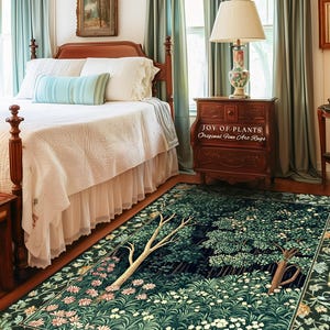 Medieval Forest Botanical Floor Rug | Woodland Botanical Emerald Green ...