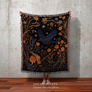 Dark Cottagecore Crow Tapestry Woven | Raven Wall Art Blanket Woven ...