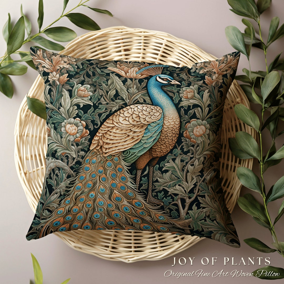 Woven Peacock Throw Pillow William Morris Inspired Fox Pillow Eccentric ...