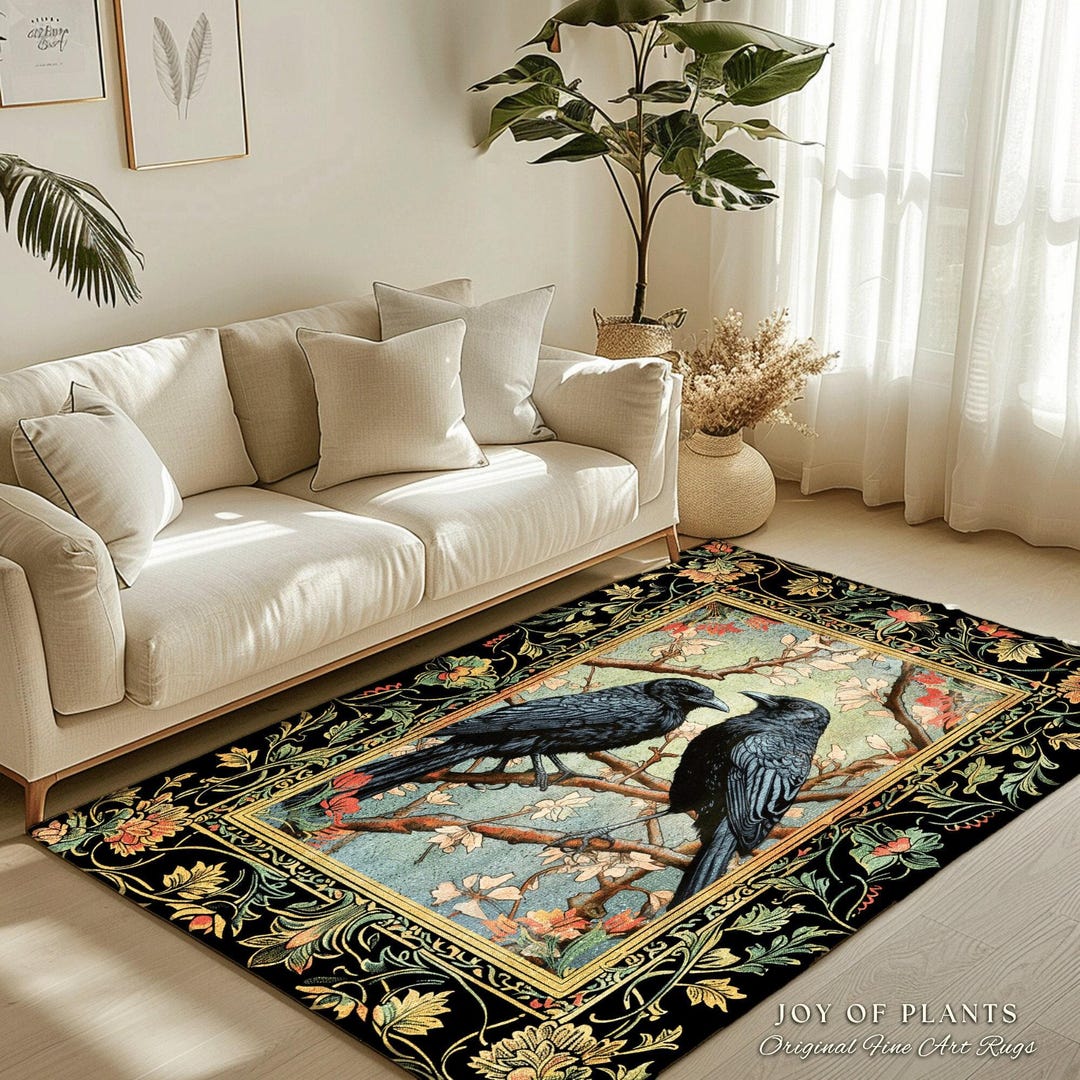 Floral Aesthetic Raven Rug | Crowcore Bedroom Decor William Morris ...
