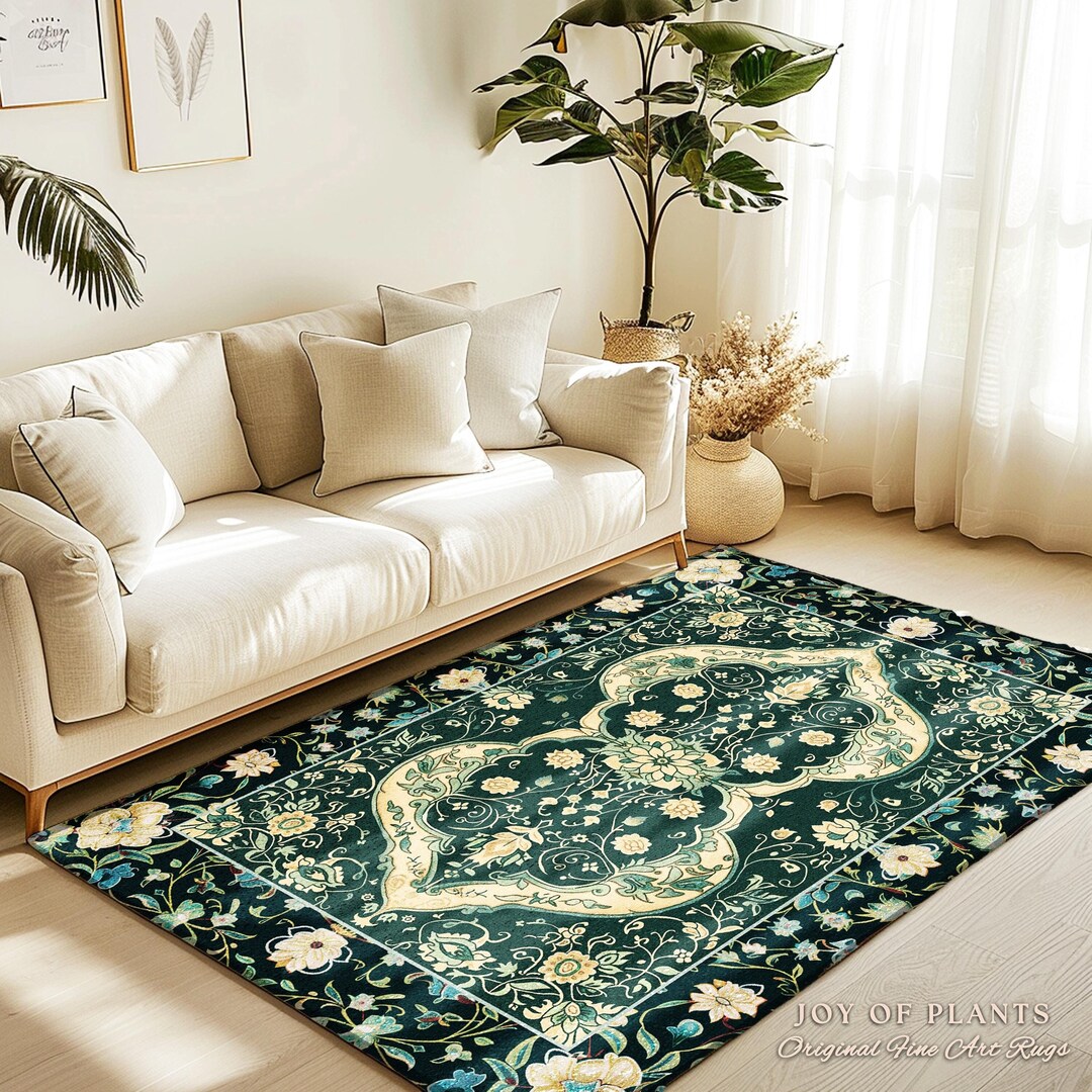 Bohemian Emerald Green Floral Whimsigoth Rug Vintage Cottagecore ...