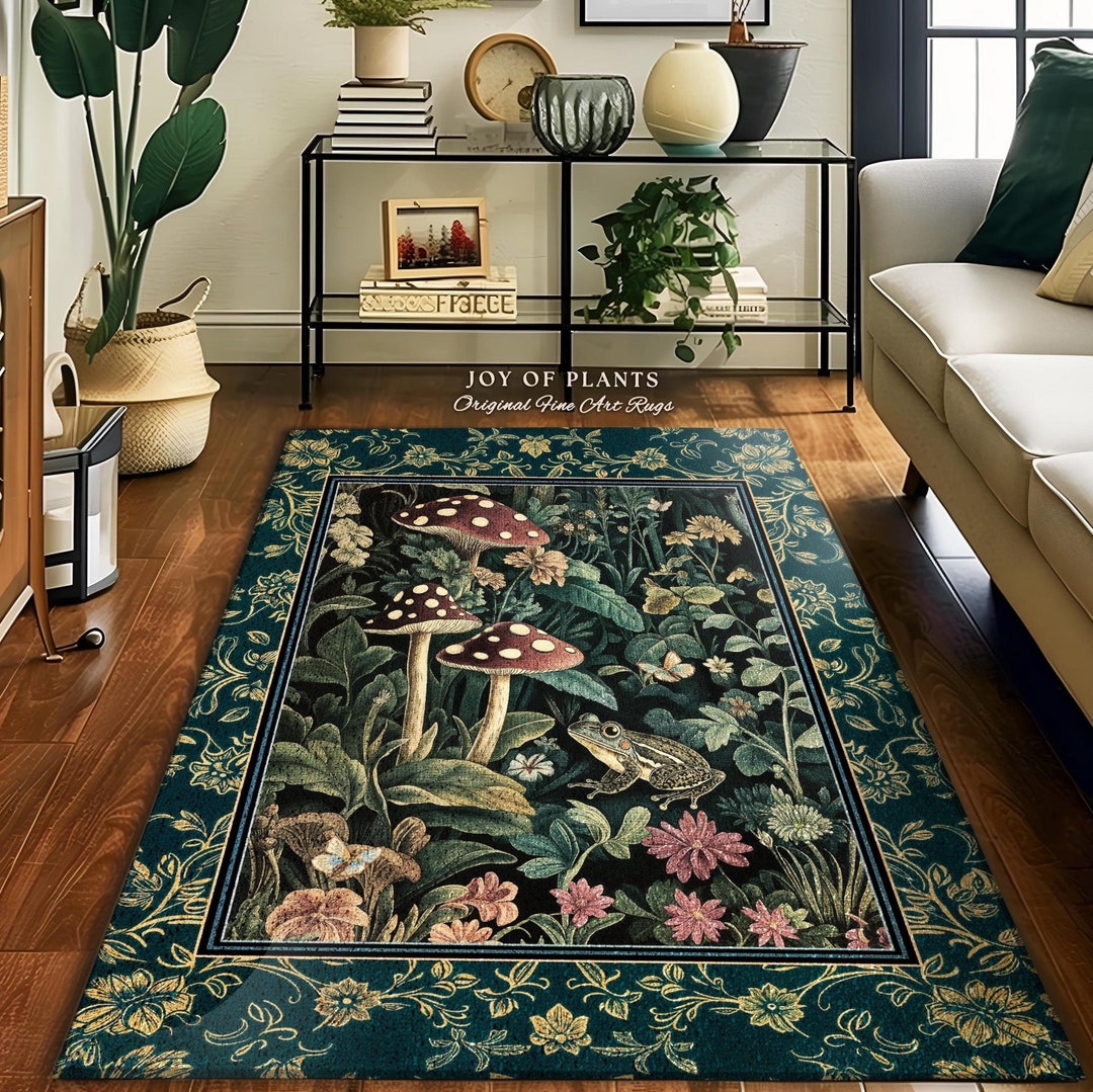 Fairytale Forest Mushroom Frog Area Rug | Trendy Aesthetic Cottagecore ...