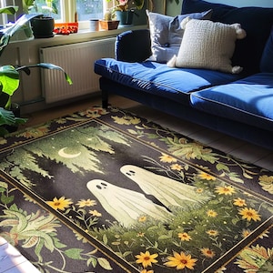 Woodland Ghost Couple Rug Spooky Dark Forest Whimsical Floral Decor ...