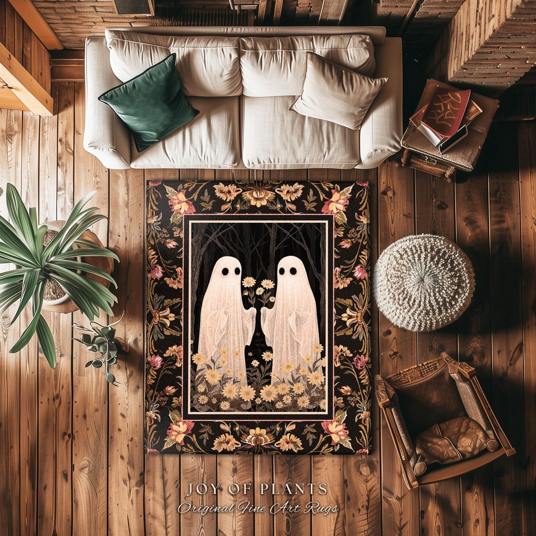 Spooky Floral Ghost Rug Dark Academia Art Decor | Boho Mystical ...