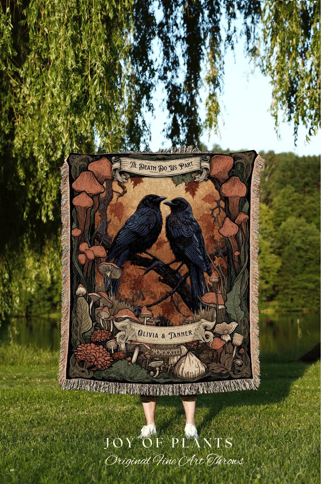 Gothic Couple Blanket Crowcore Gothic Wedding Gift Custom Tapestry Crow ...