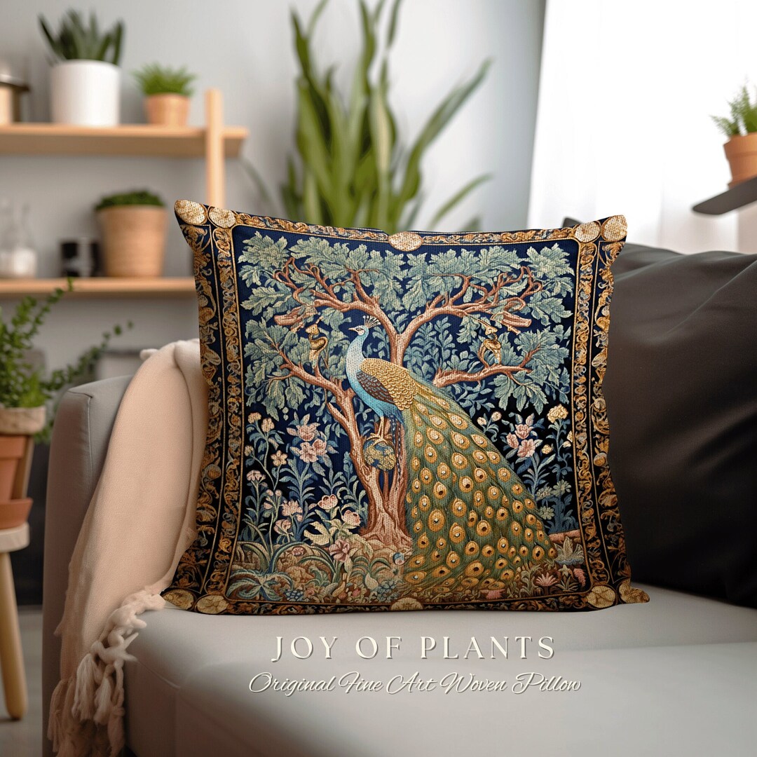Classic Aesthetic Peacock Throw Pillow | William Morris Inspired ...