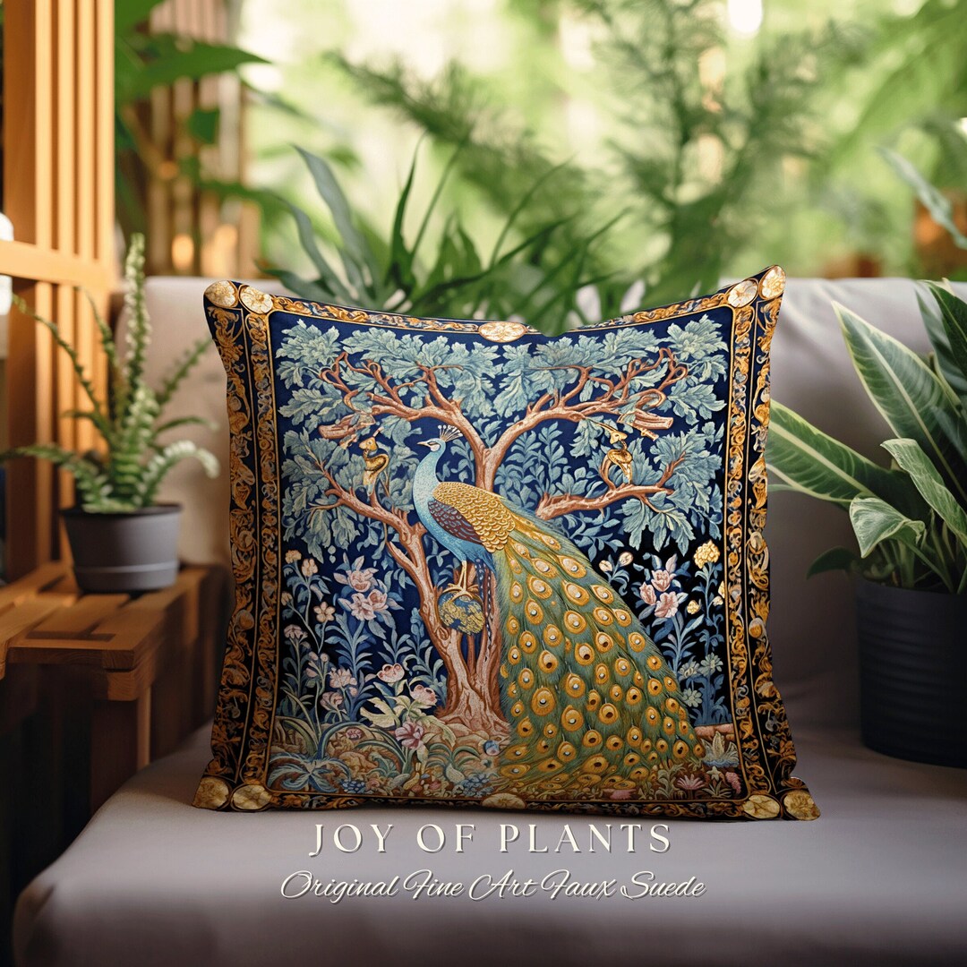 Classic Aesthetic Peacock Throw Pillow William Morris Inspired Peacock ...