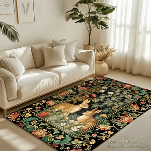 Dark Forest Rabbit Rug | Botanical Bedroom Decor William Morris ...