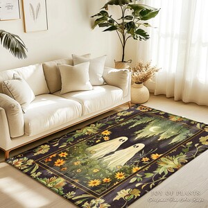 Woodland Ghost Couple Rug Spooky Dark Forest Whimsical Floral Decor ...