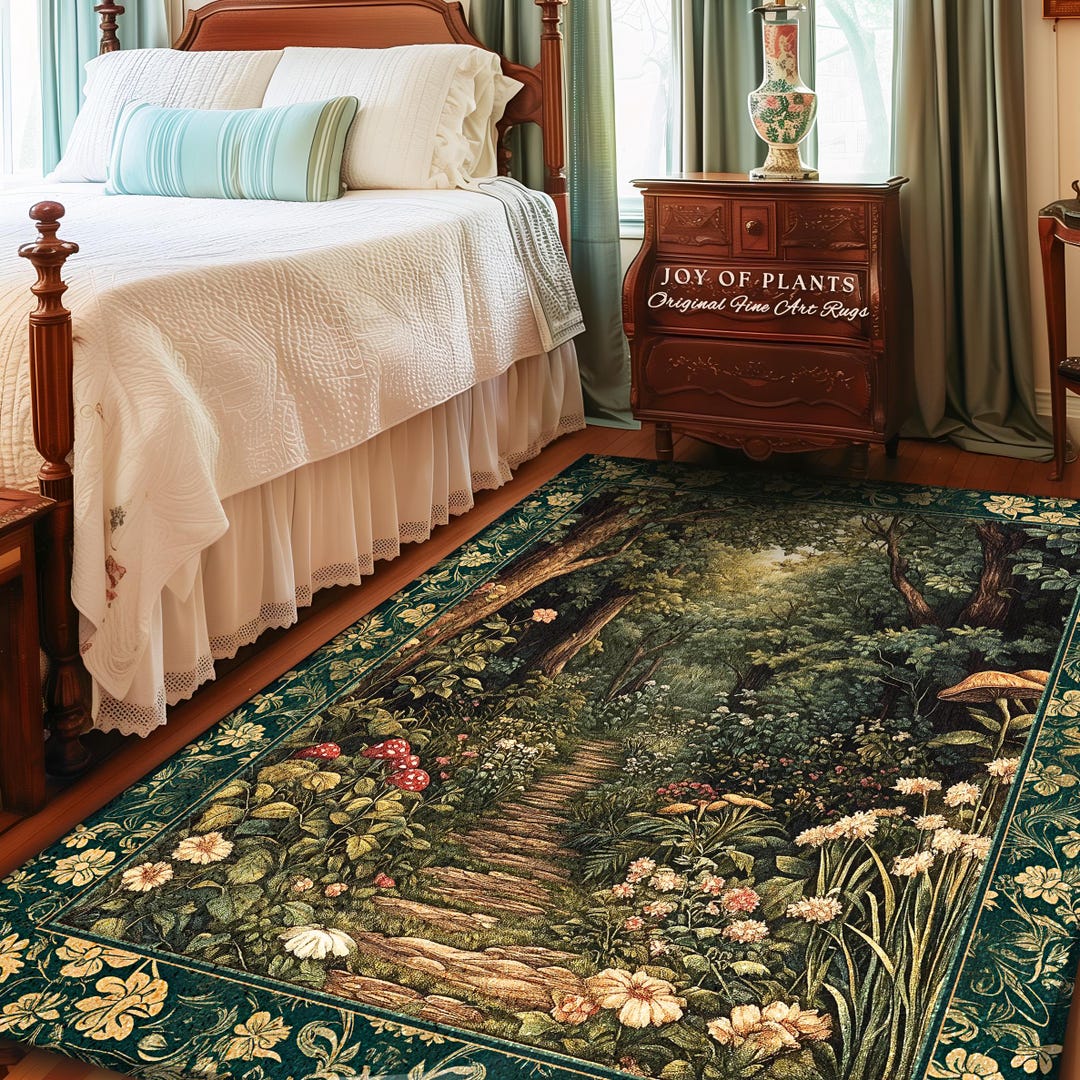 Botanical Bedroom Area Rug Fairycore | Woodland Mushroom Aesthetic ...