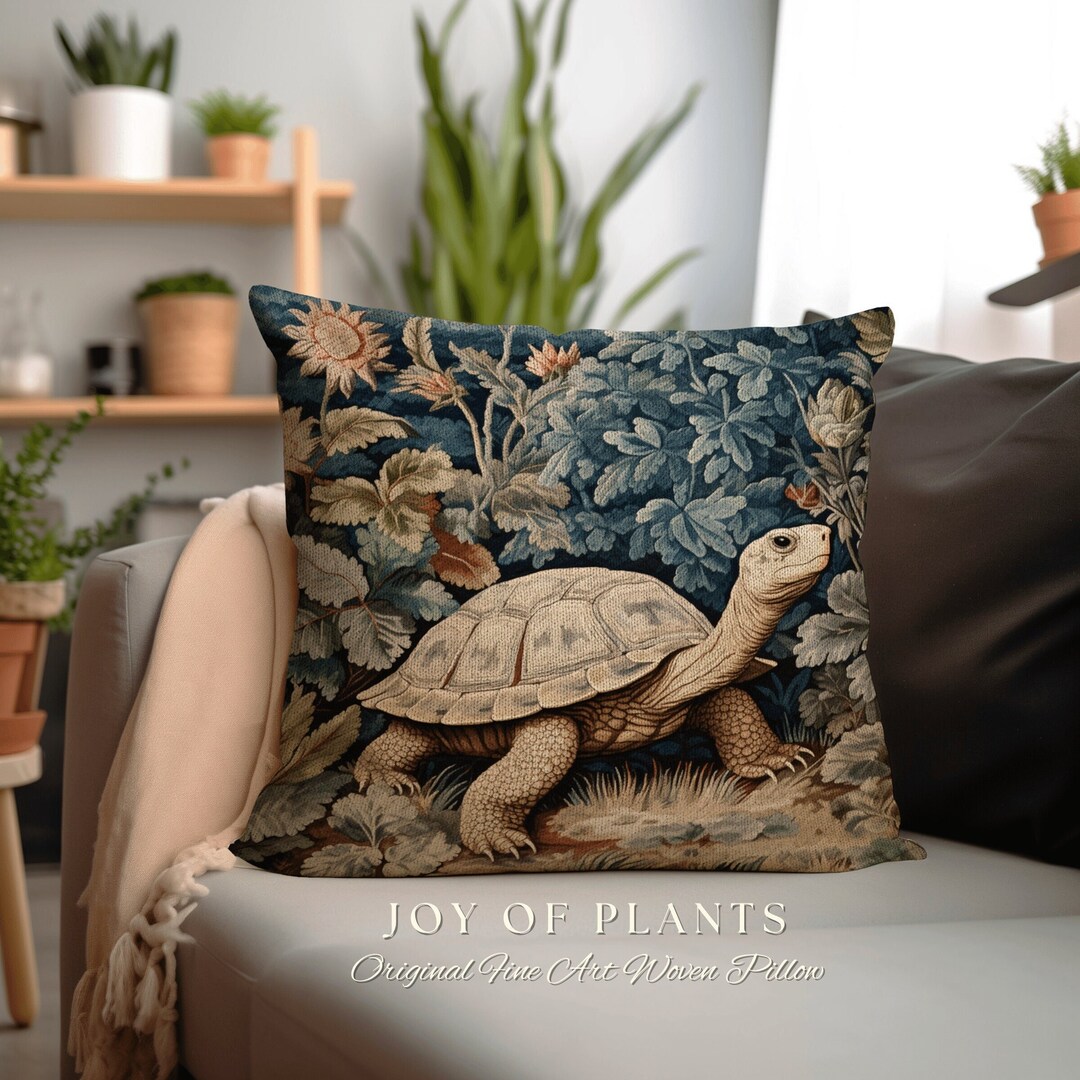 Vintage Tortoise Throw Pillow | William Morris Inspired Pillow Woodland ...