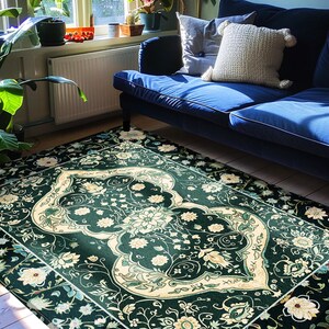 Bohemian Emerald Green Floral Whimsigoth Rug Vintage Cottagecore ...