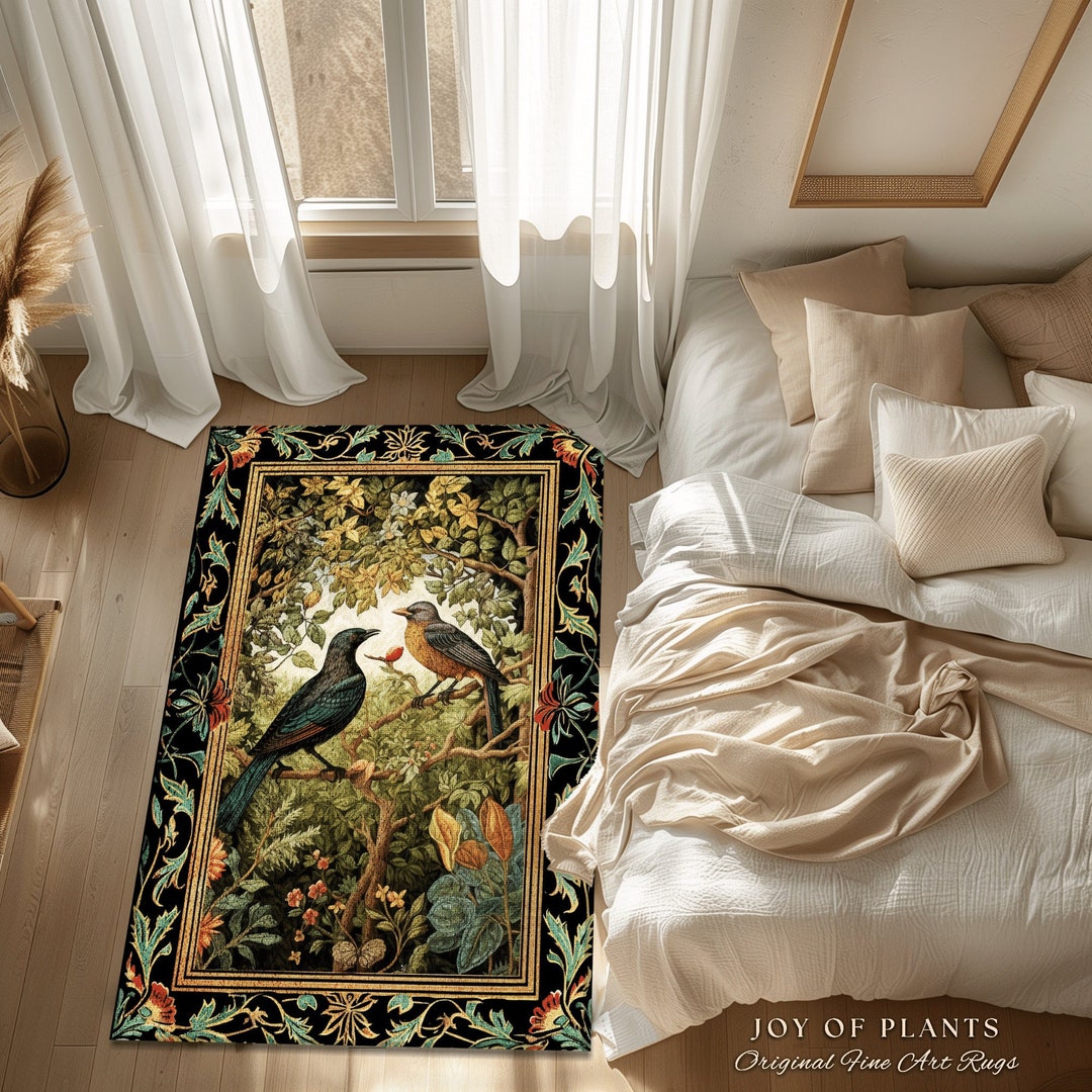 Woodland Birds Cottagecore Rug Crowcore Bedroom Decor William Morris ...