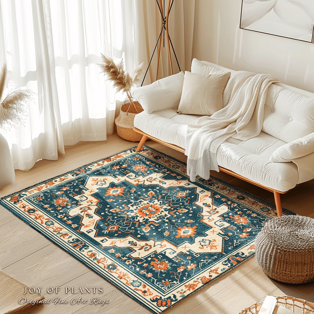 Bohemian Teal Accent Rug Nordic Room Decor Classic Aesthetic Multicolor ...