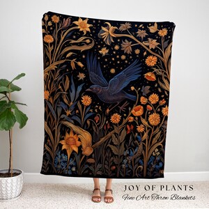 Dark Cottagecore Crow Tapestry Woven | Raven Wall Art Blanket Woven ...