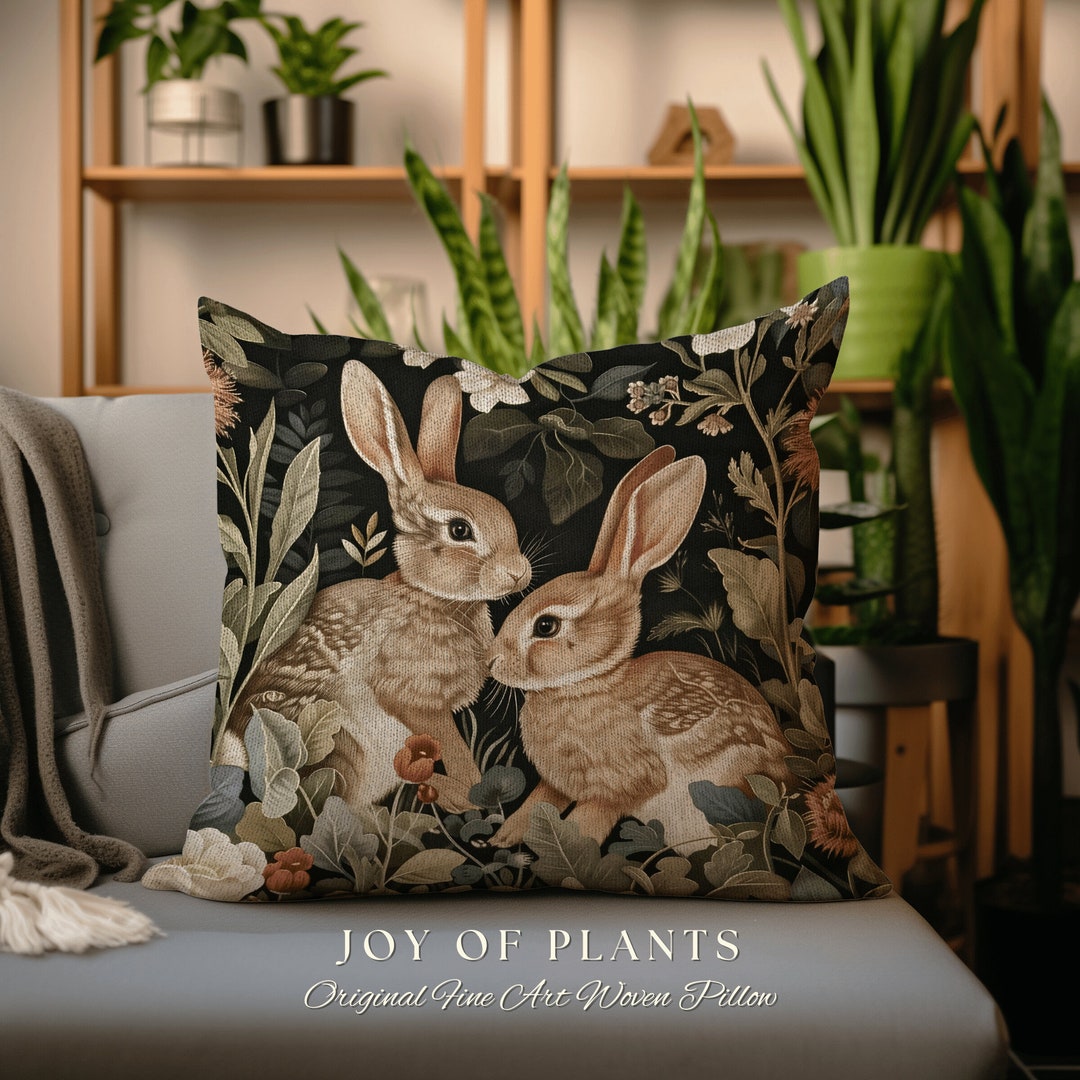 Rabbit Pillow Cottagecore Decor | Fairycore Woven Accent Pillow Boho ...
