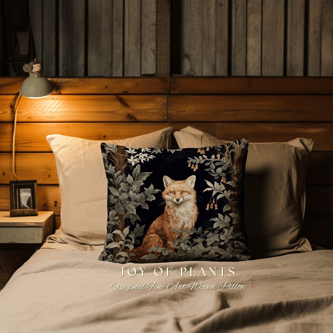 Forestcore Fox Pillow Woven | William Morris Inspired Pillow Woodland ...