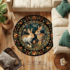 Botanical Bedroom Decor Round Rabbit Rug Morris Inspired Cottagecore ...