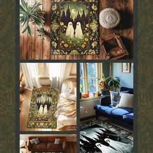 Woodland Ghost Couple Rug Spooky Dark Forest Whimsical Floral Decor ...