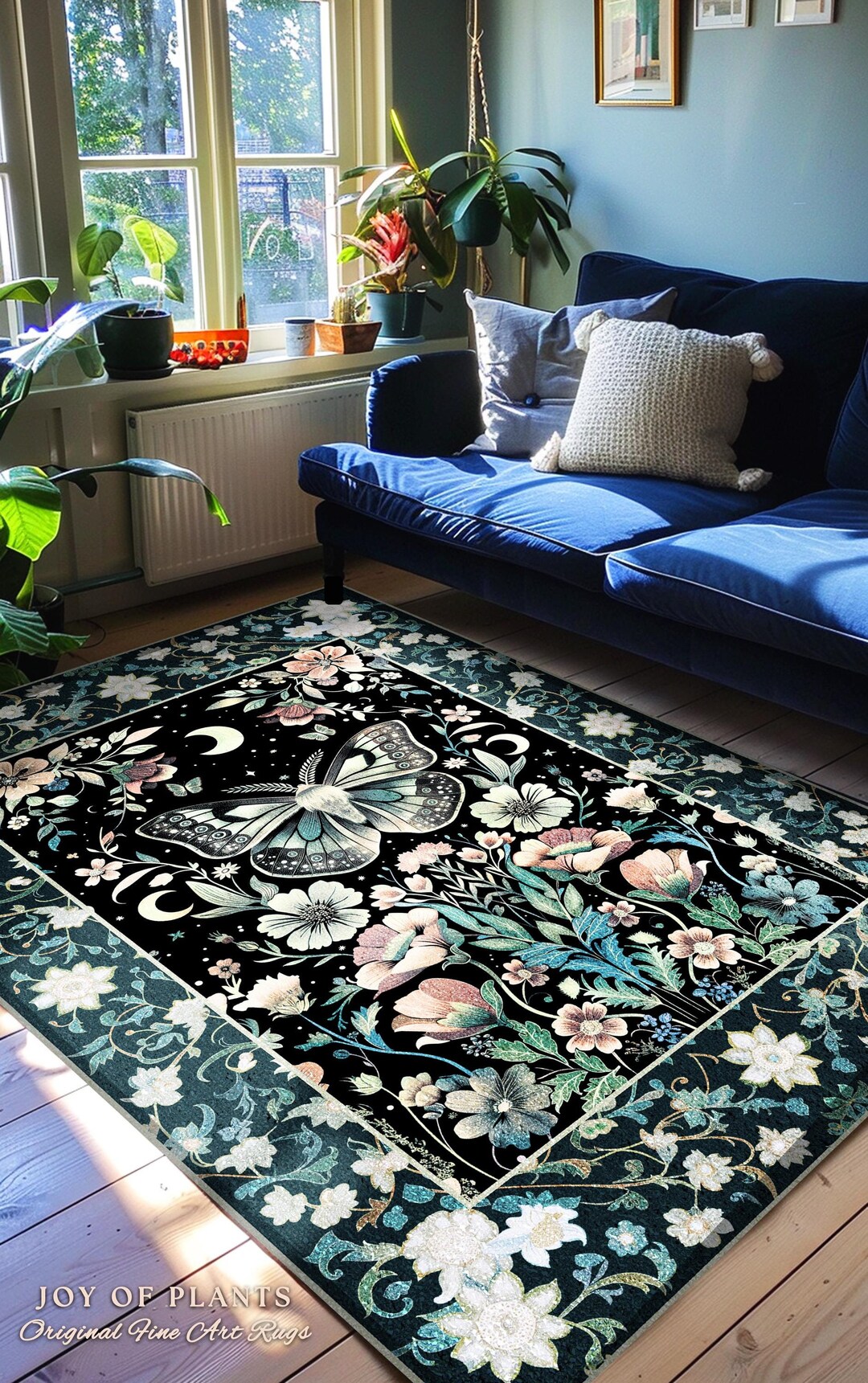 Celestial Butterfly Floral Rug Whimsical Moonlit Garden Whimsigothic ...