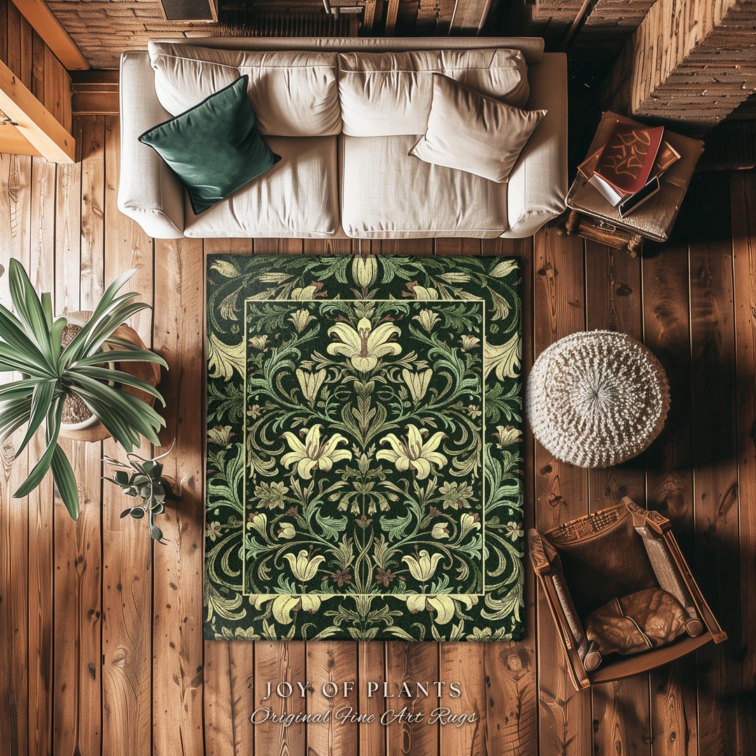 Antique Victorian Floral Rug Dark Green Botanical Aesthetic, Baroque ...