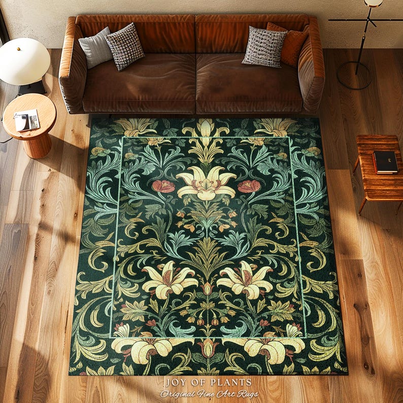 Vintage Green Botanical Art Nouveau Rug William Morris Style Victorian ...