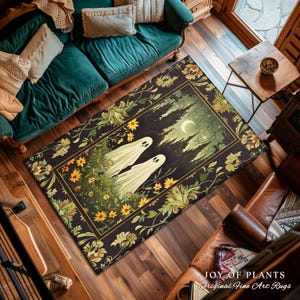Woodland Ghost Couple Rug Spooky Dark Forest Whimsical Floral Decor ...
