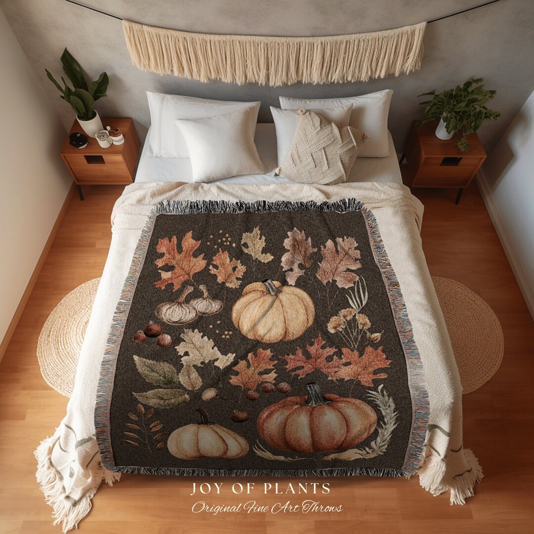 Pumpkin Season Fall Blanket Vintage Autumn Decor Tapestry Woven Wall ...