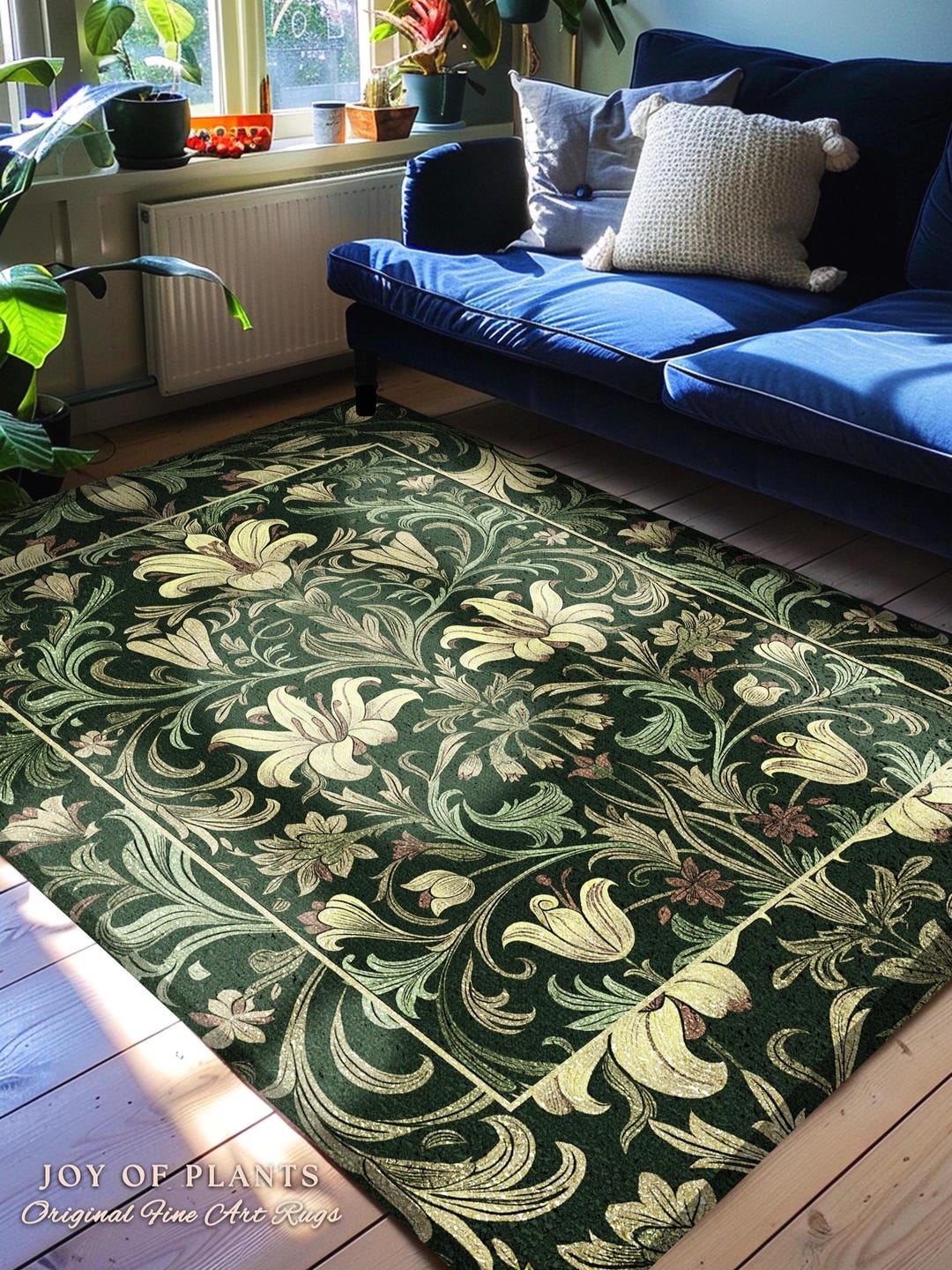 Antique Victorian Floral Rug Dark Green Botanical Aesthetic, Baroque ...