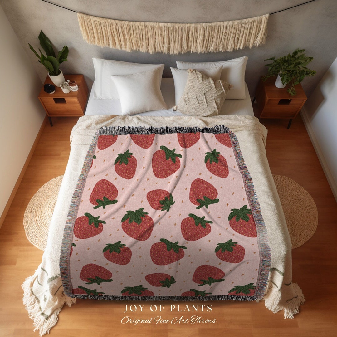 Cottagecore Woven Strawberry Plant Blanket Personalized Blanket ...