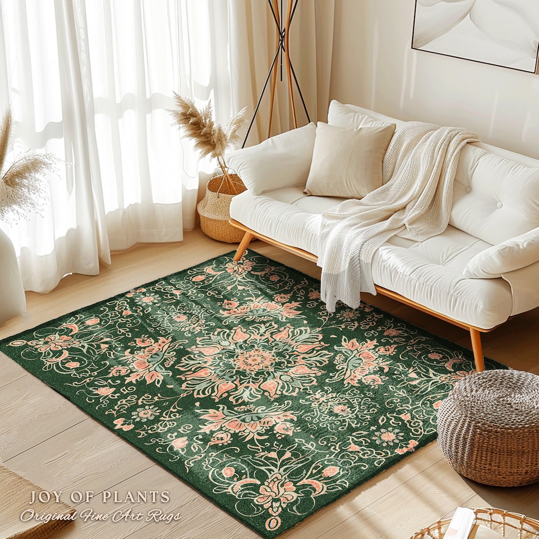 Sea Green Peachy Area Rug | Forest Green Aesthetic Room Decor Classic ...