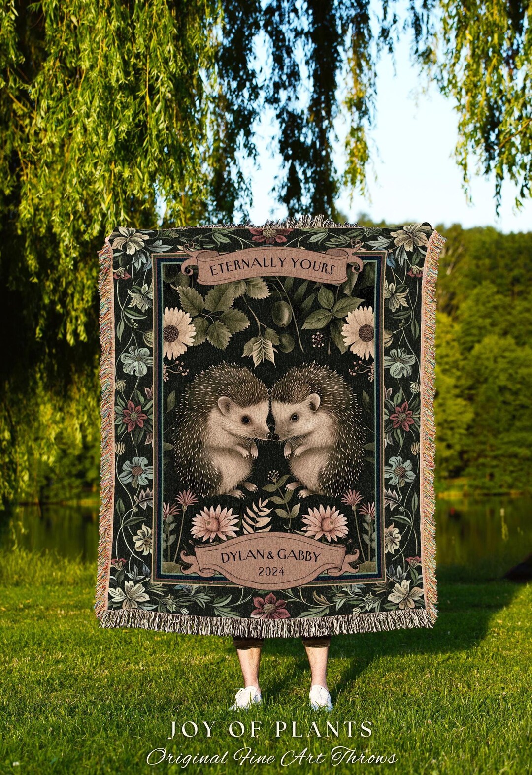 Custom Names Hedgehog Couple Blanket | Sentimental Anniversary Tapestry ...