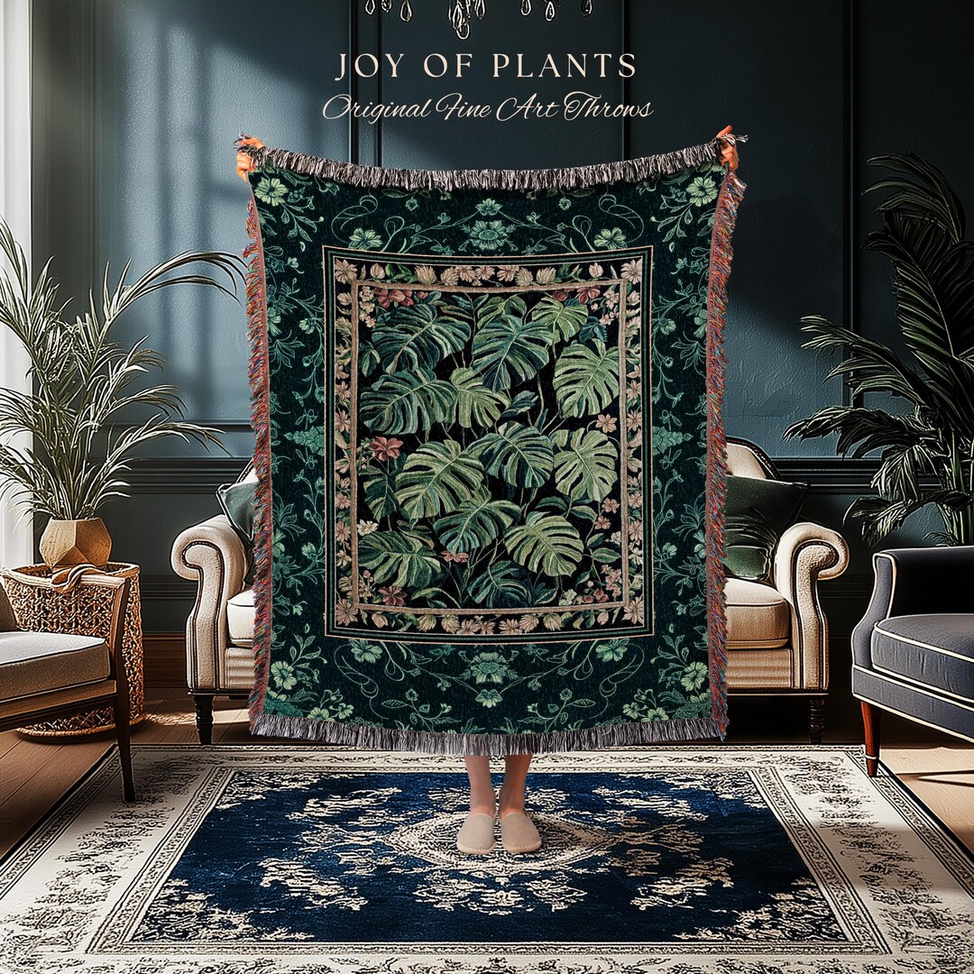 Dark Woodland Maximalist Monstera Tapestry | Tropigoth Botanical ...