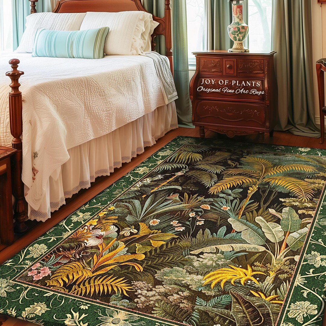 Maximalist Botanical Jungle Area Rug | Exotic Leaf Tropical Nature ...