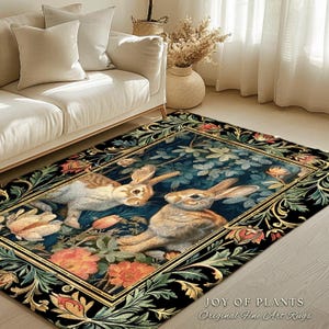 Botanical Bedroom Decor Round Rabbit Rug Morris Inspired Cottagecore ...