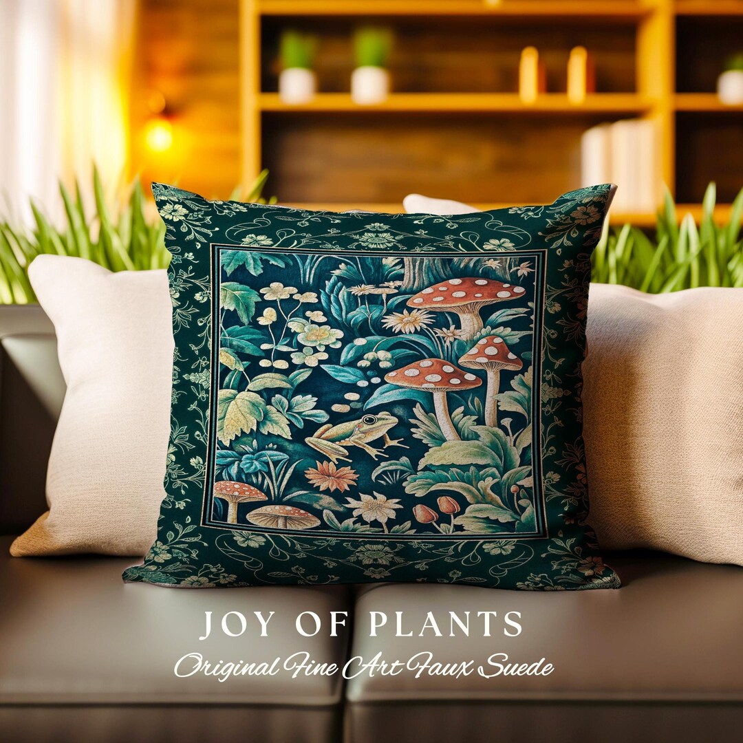 Frog and Mushroom Cute Cottagecore Pillow | Eclectic Woodland Whimsy ...