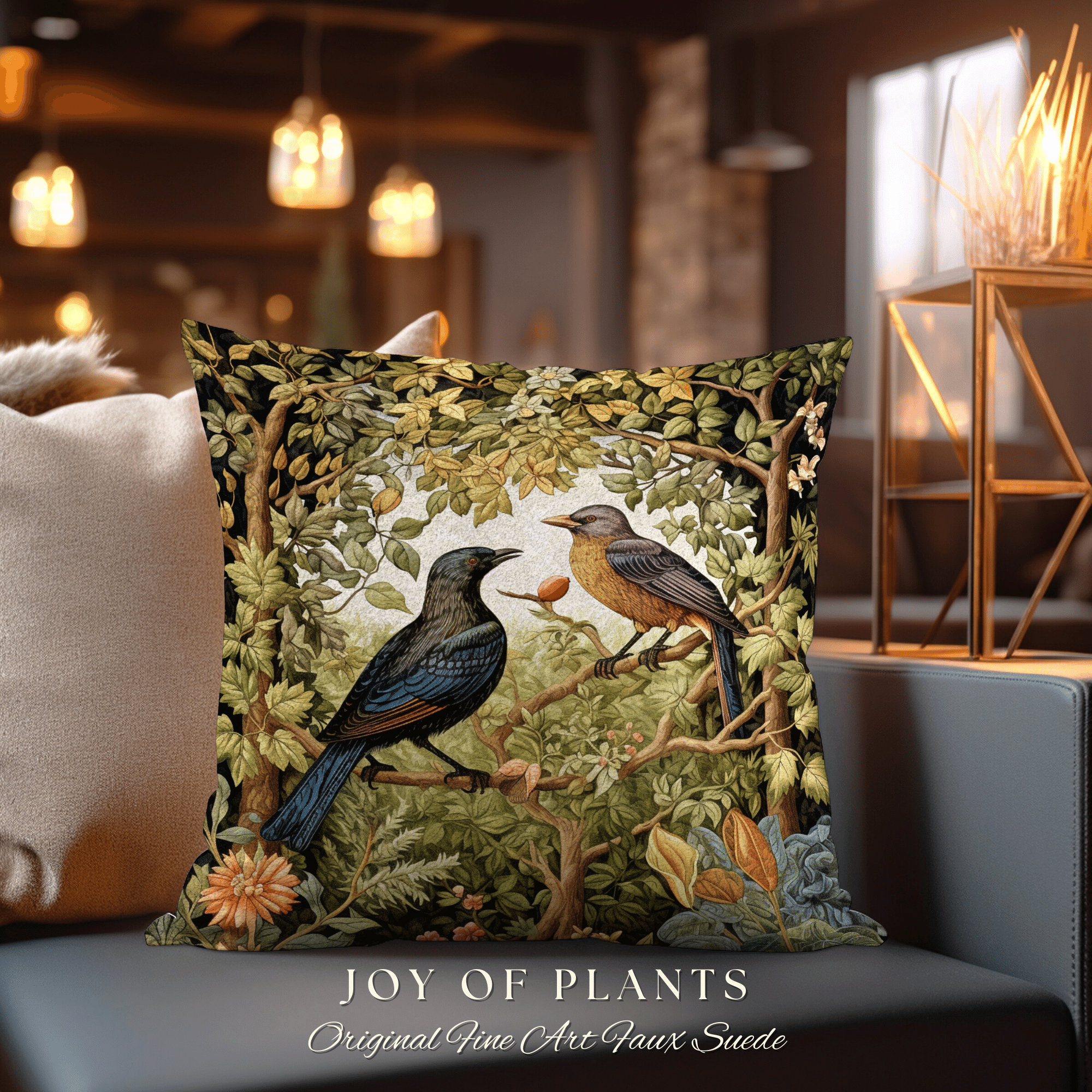 Cottagecore Bird Throw Pillow | William Morris Inspired Pillow Woodland ...