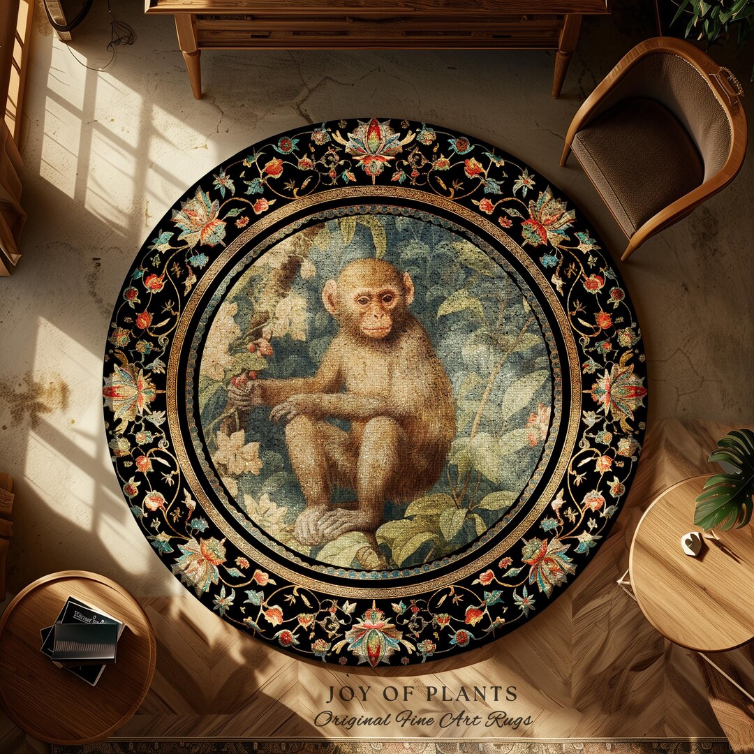 Light Academia Round Monkey Rug Mystical Aesthetic | Pastel Floral ...