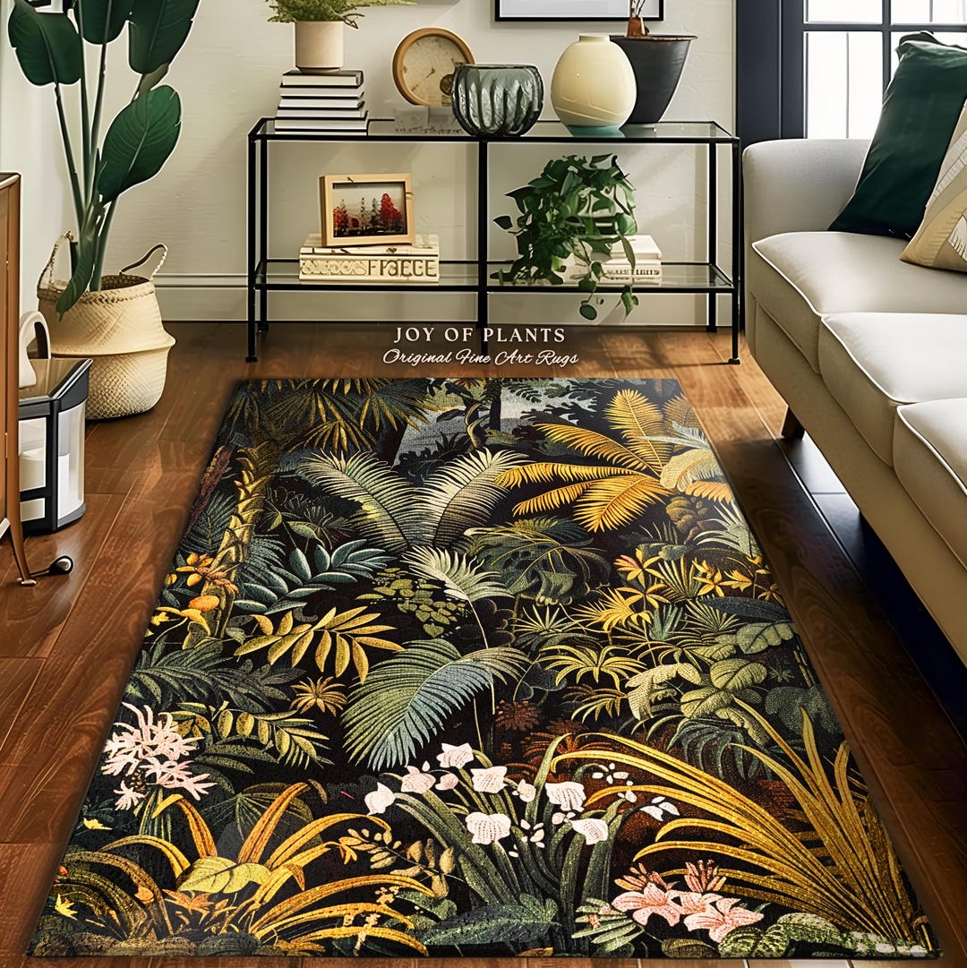 Earthy Colors Tropical Leaves Area Rug | Jungle Theme Bedroom Decor ...