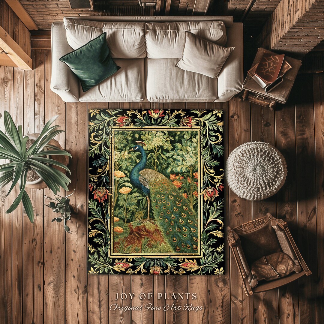 Peacock Area Rug Botanical Floral Bedroom Decor William Morris Style ...