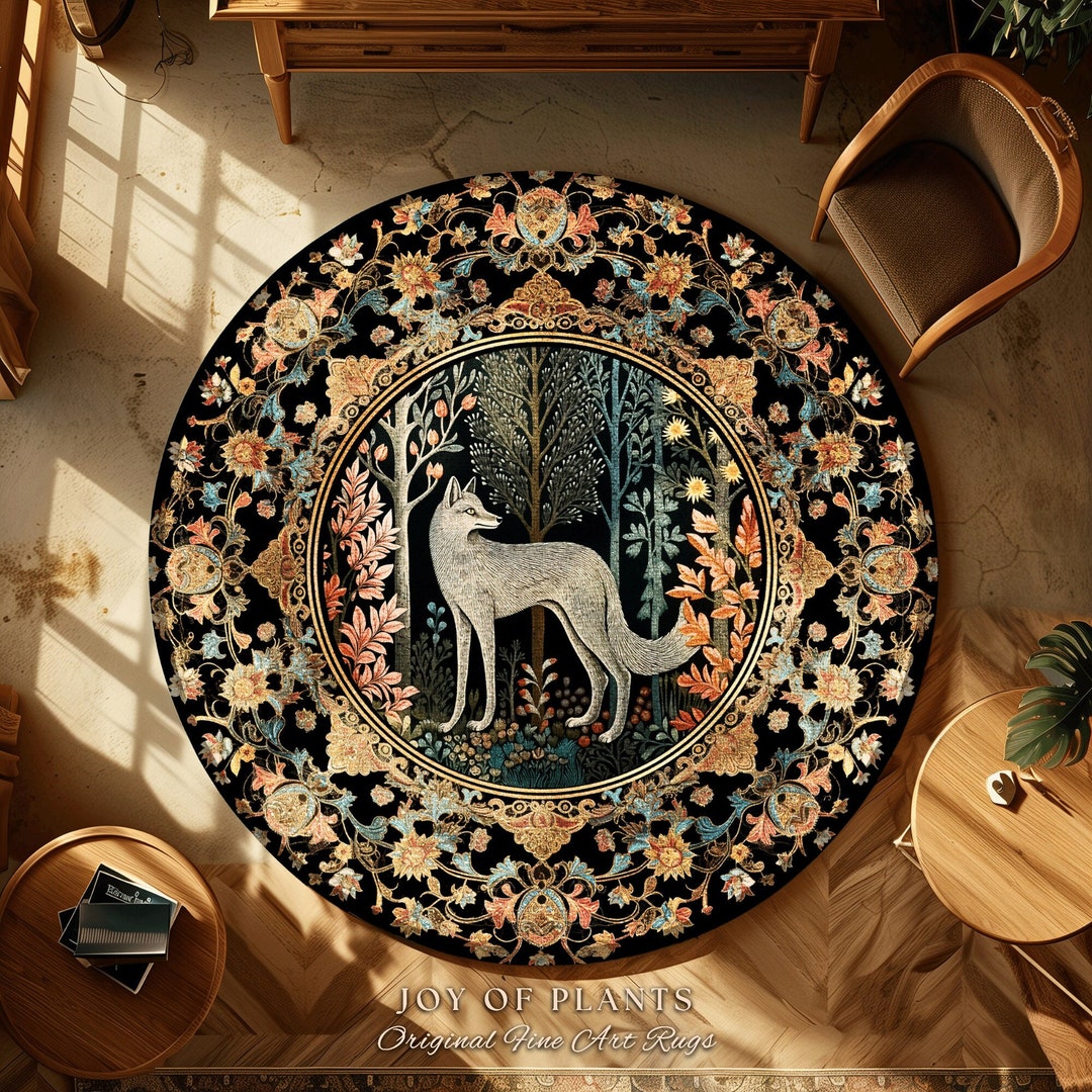 Enchanted Woodland Round Rug Wolf Folklore Aesthetic Dark Cottagecore ...