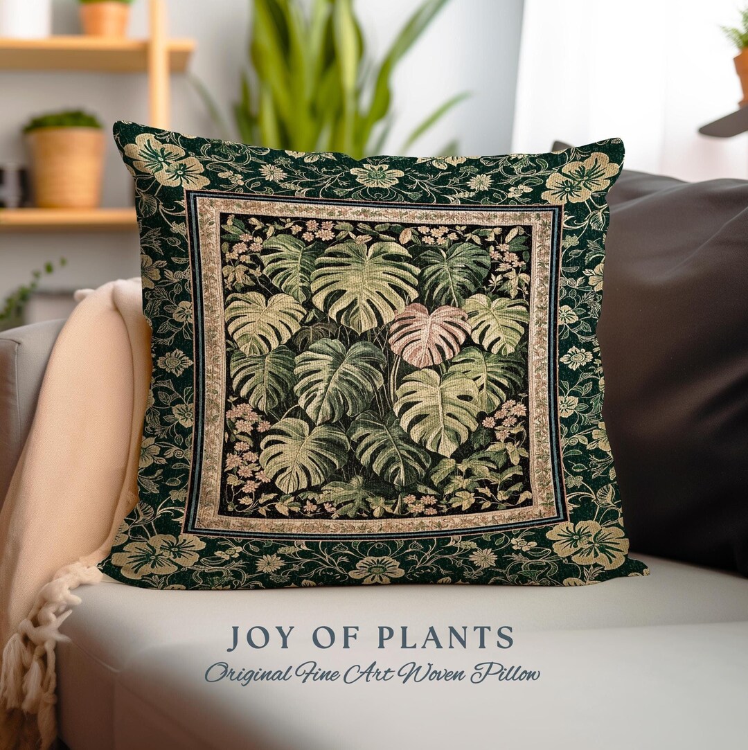 Earthy Colors Cottagecore Monstera Pillow | Cute Forestcore Woodland ...