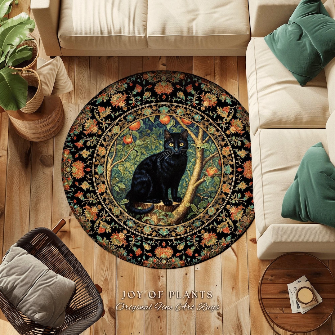Black Cat Area Rug | Dark Woodland Aesthetic Cat Lover Decor William ...