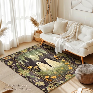 Woodland Ghost Couple Rug Spooky Dark Forest Whimsical Floral Decor ...