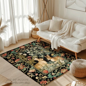 Dark Botanical Cottagecore Rabbit Rug Forestcore Vintage Aesthetic ...