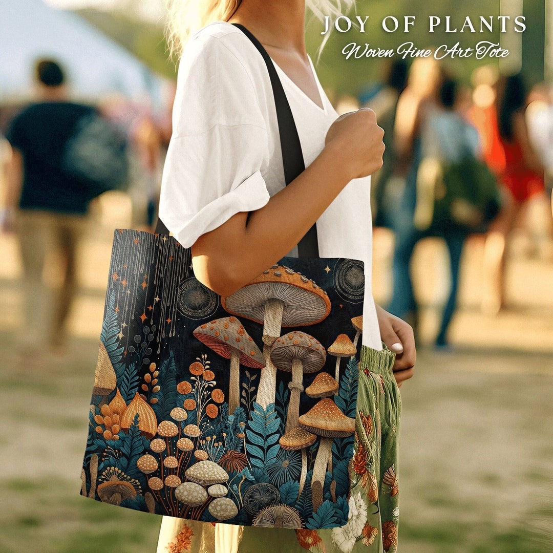 Ethereal Mushroom Aesthetic Bag | Eclectic Gift for Forager Fairy Core Toadstool Tote Woven ...