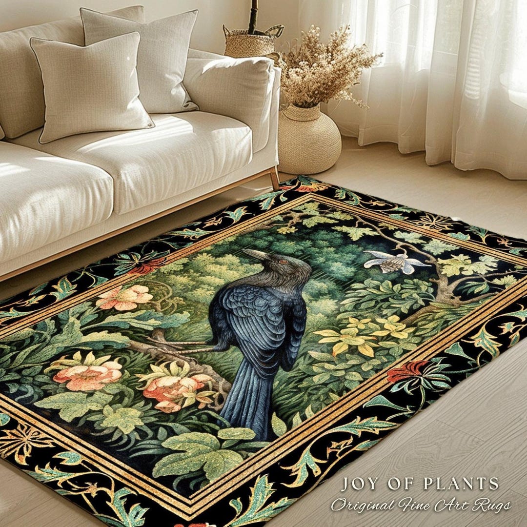 Cozy Aesthetic Crow Rug | Witchy Bedroom Decor William Morris Inspired ...